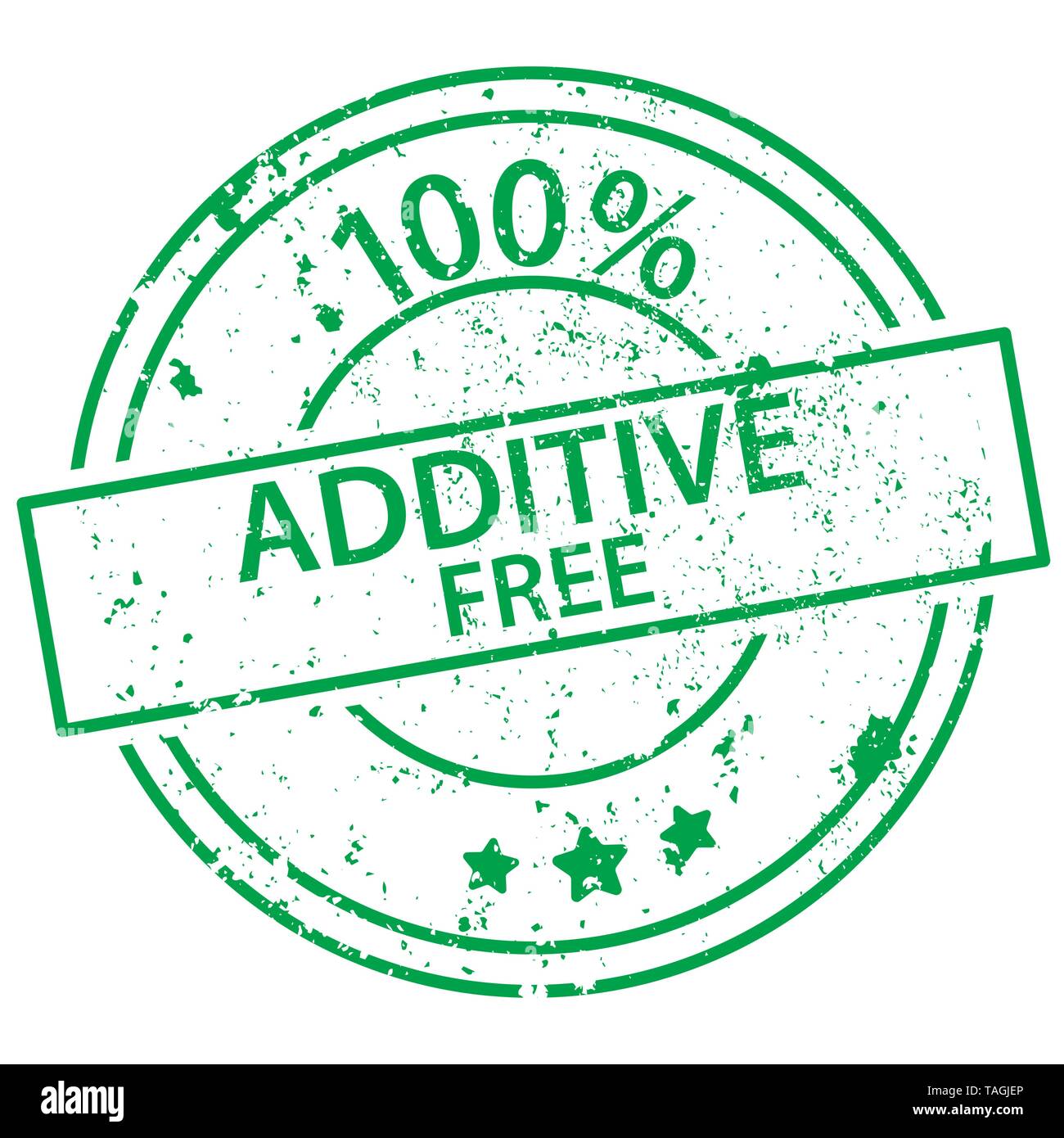 Round green stamp with the words 100% additive free on white background ...