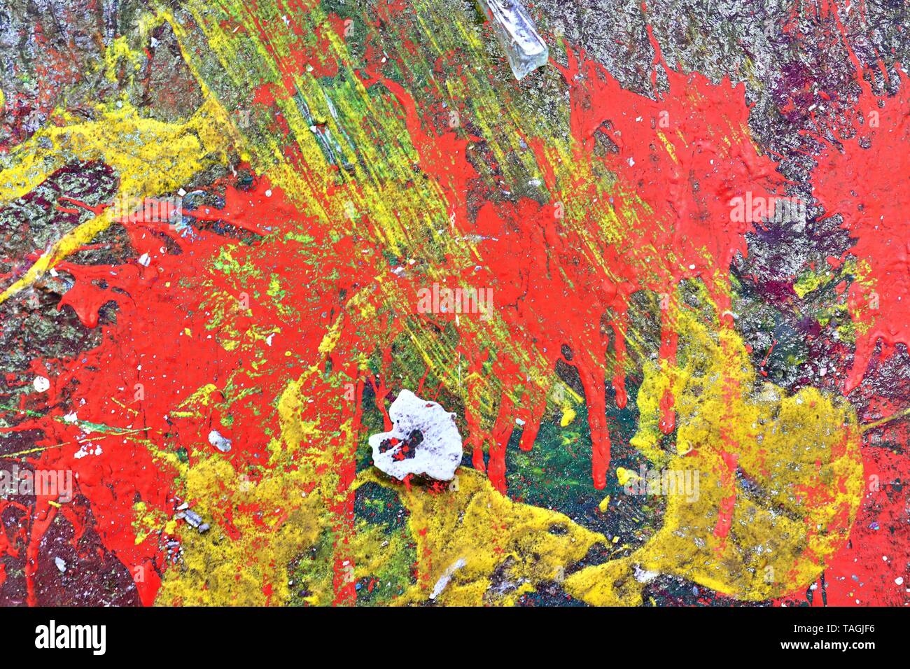 Colorful paint splashes at old and weathered concrete walls Stock Photo ...