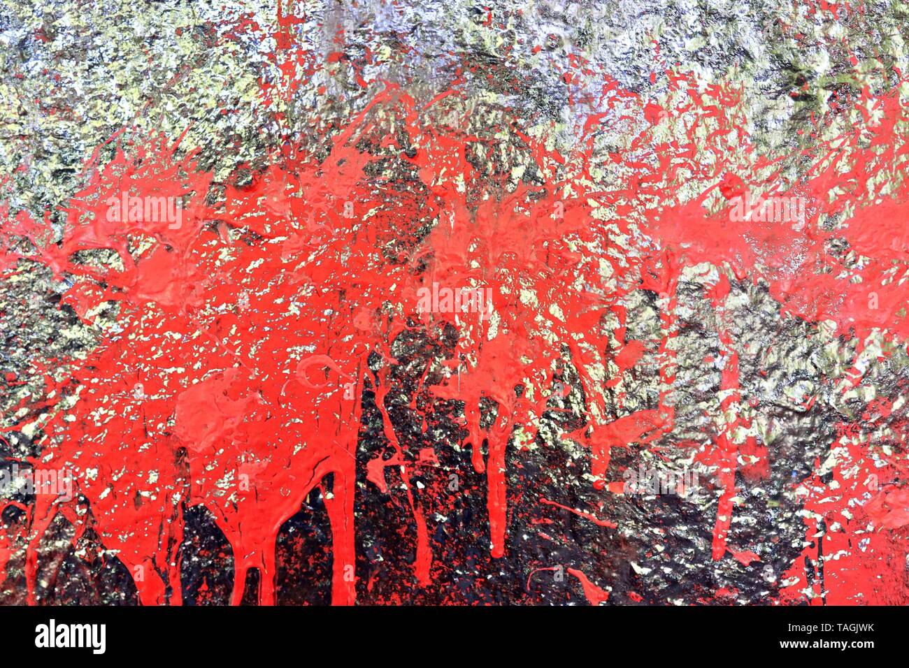 Colorful paint splashes at old and weathered concrete walls Stock Photo ...