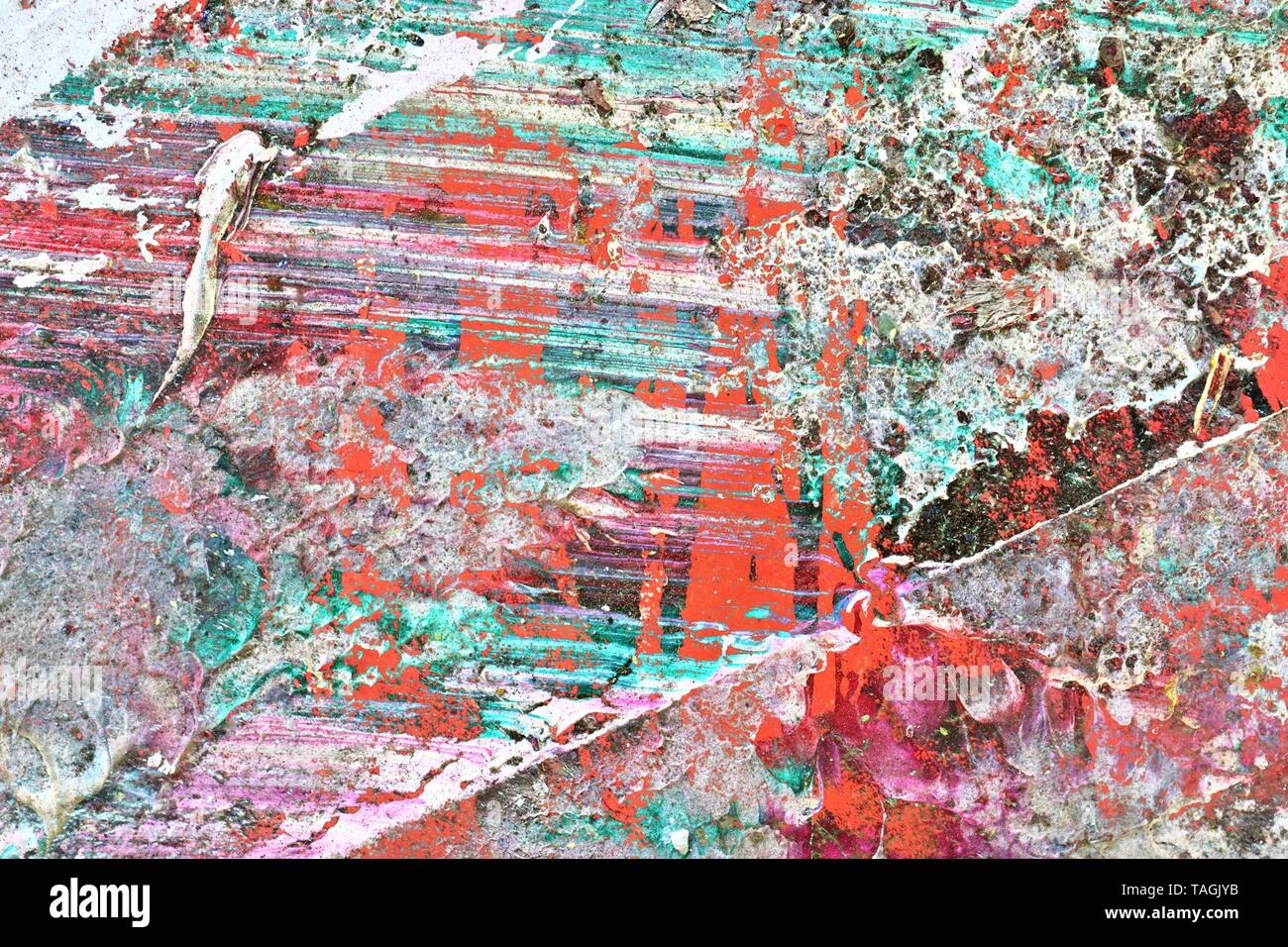 Colorful paint splashes at old and weathered concrete walls Stock Photo ...