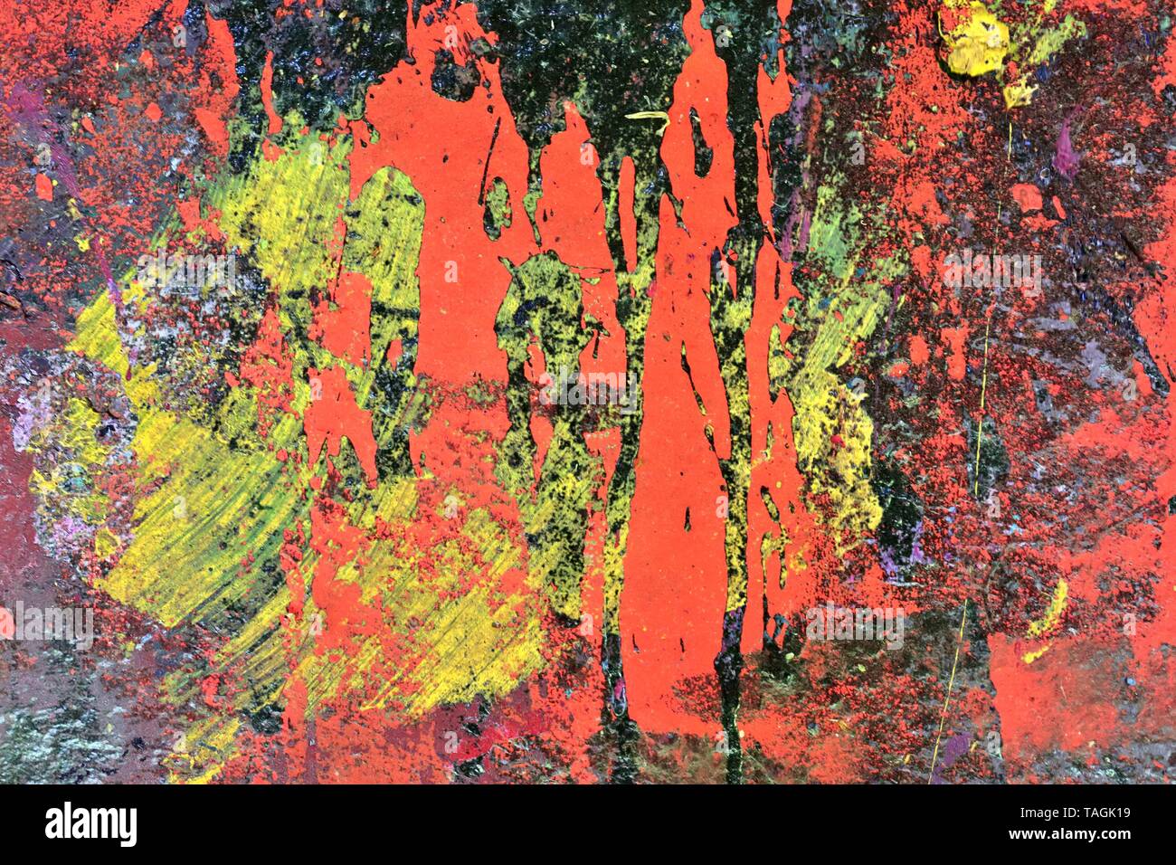 Colorful paint splashes at old and weathered concrete walls Stock Photo ...