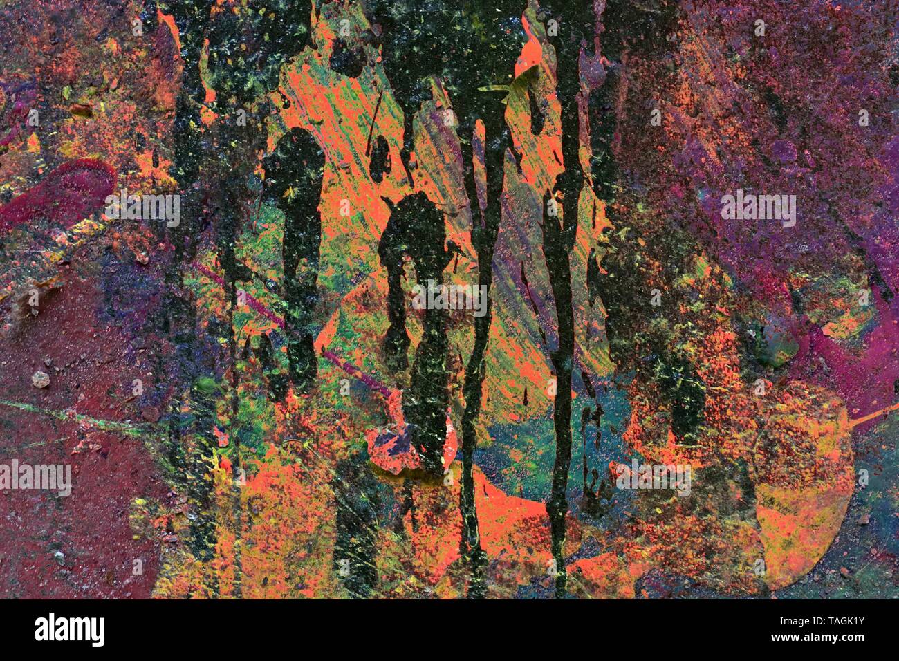 Colorful paint splashes at old and weathered concrete walls Stock Photo ...