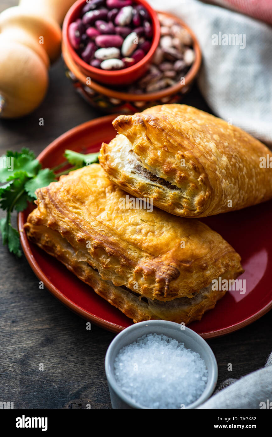 Traditional georgian lobiani pie with beans and herbs on rustic ...