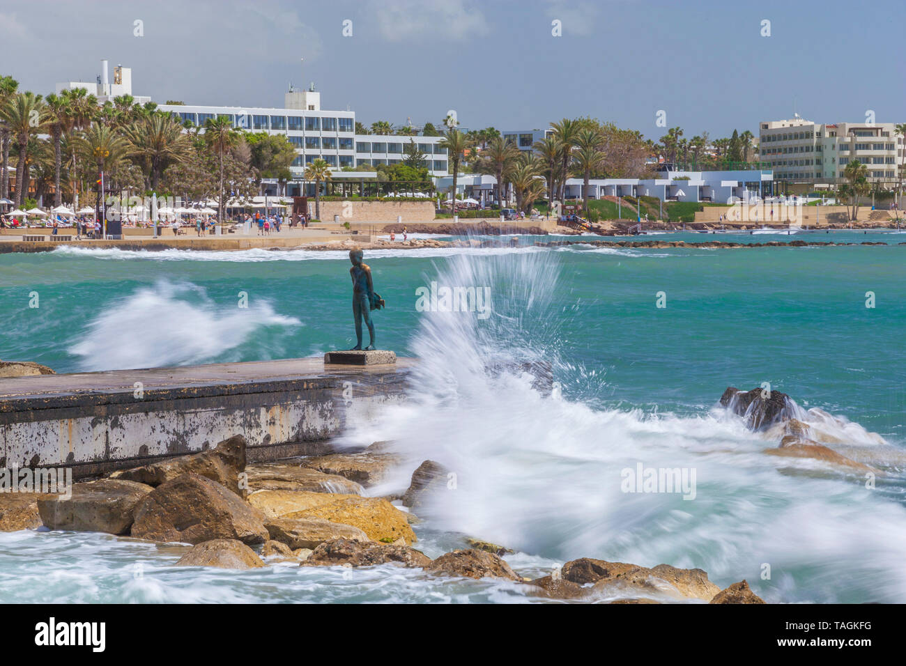 Statue of Little Fisherman, Paphos Harbour, Cyprus, Europe Stock Photo ...