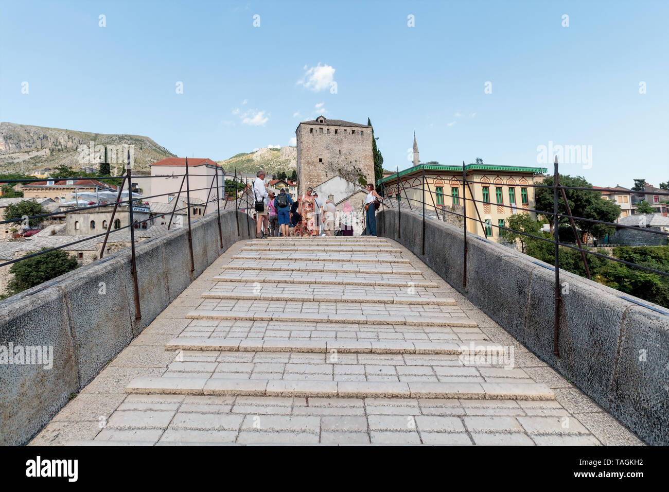 MOSTAR, BOSNIA AND HERZEGOVINA - JULY 13, 2016: Tourists on the Old ...