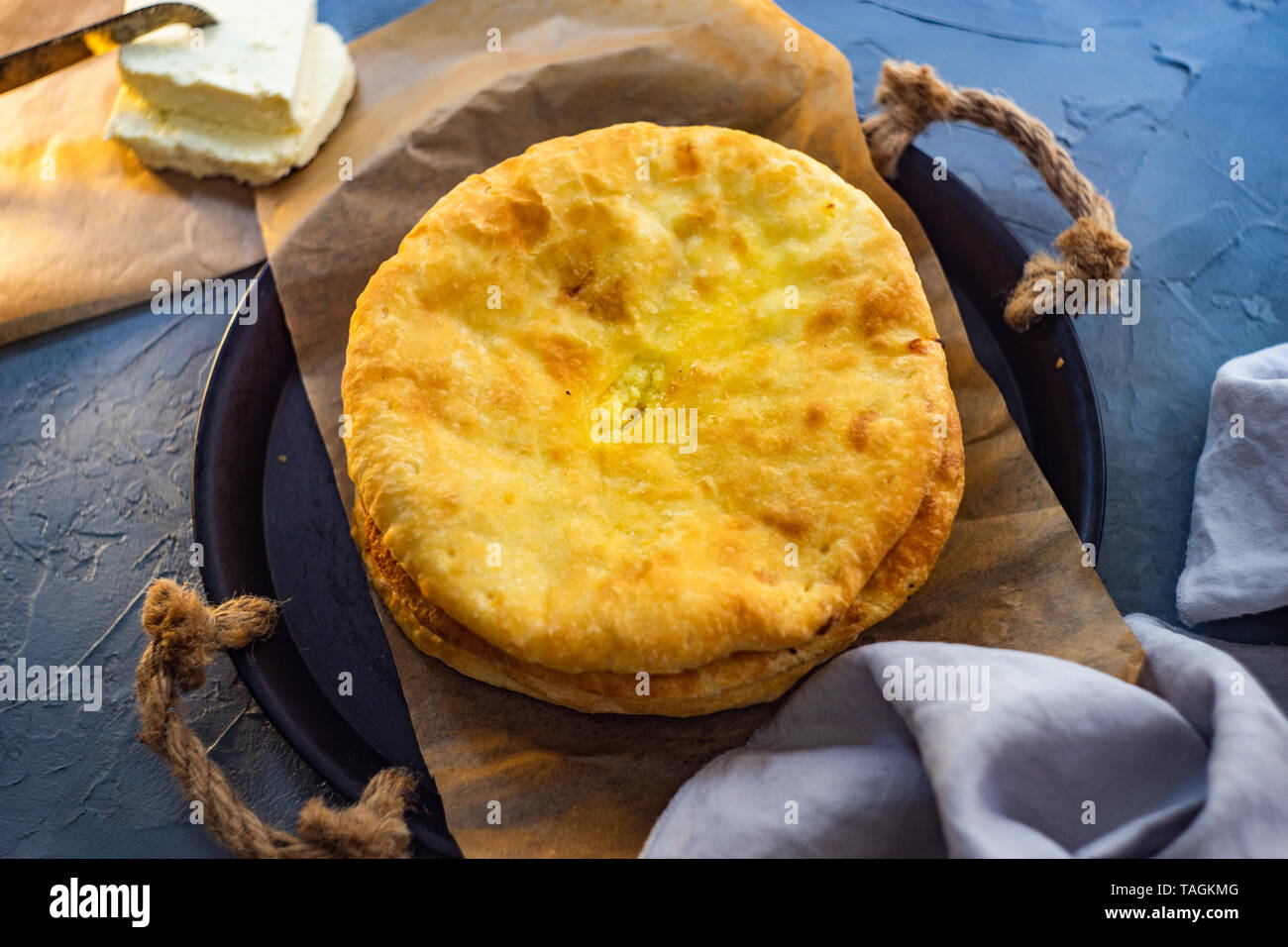 Traditional georgian cheese pie - imeruli khachapuri on rustic ...