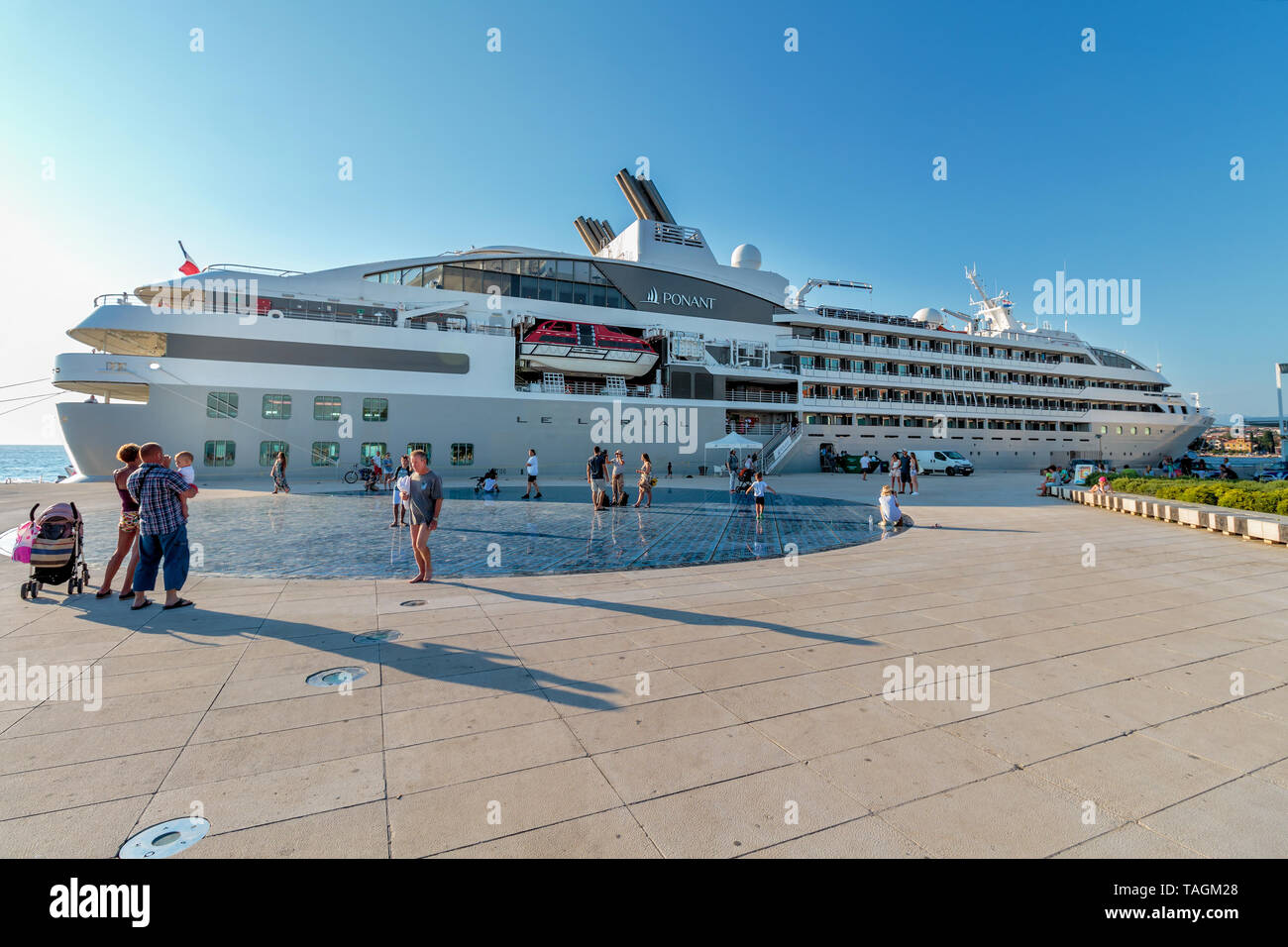 ZADAR, CROATIA - JULY 10, 2016: Cruise ship on dock in Zadar with ...