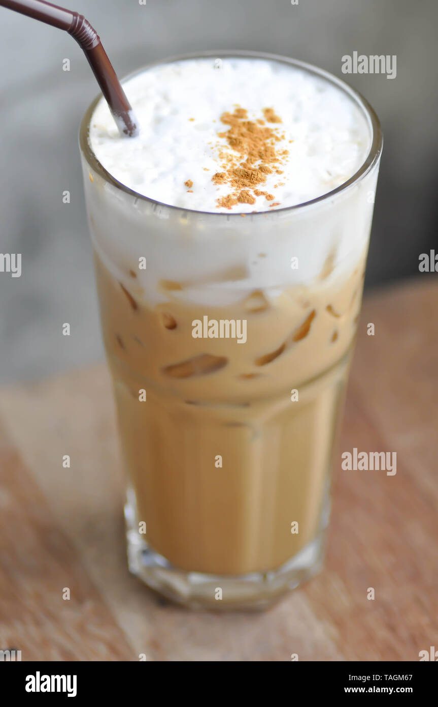 iced coffee or iced cappuccino, coffee with milk foam Stock Photo - Alamy