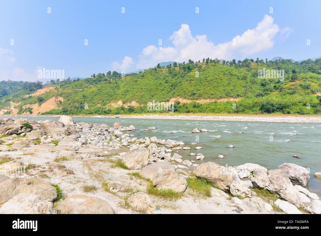 Beautiful Scenery of River and Green Mountains in the Countryside of ...