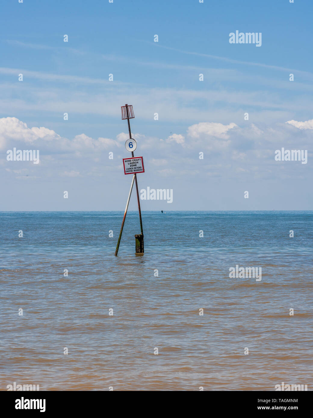 groyne marker bouy on the norfolk coast indicating wind craft launch ...