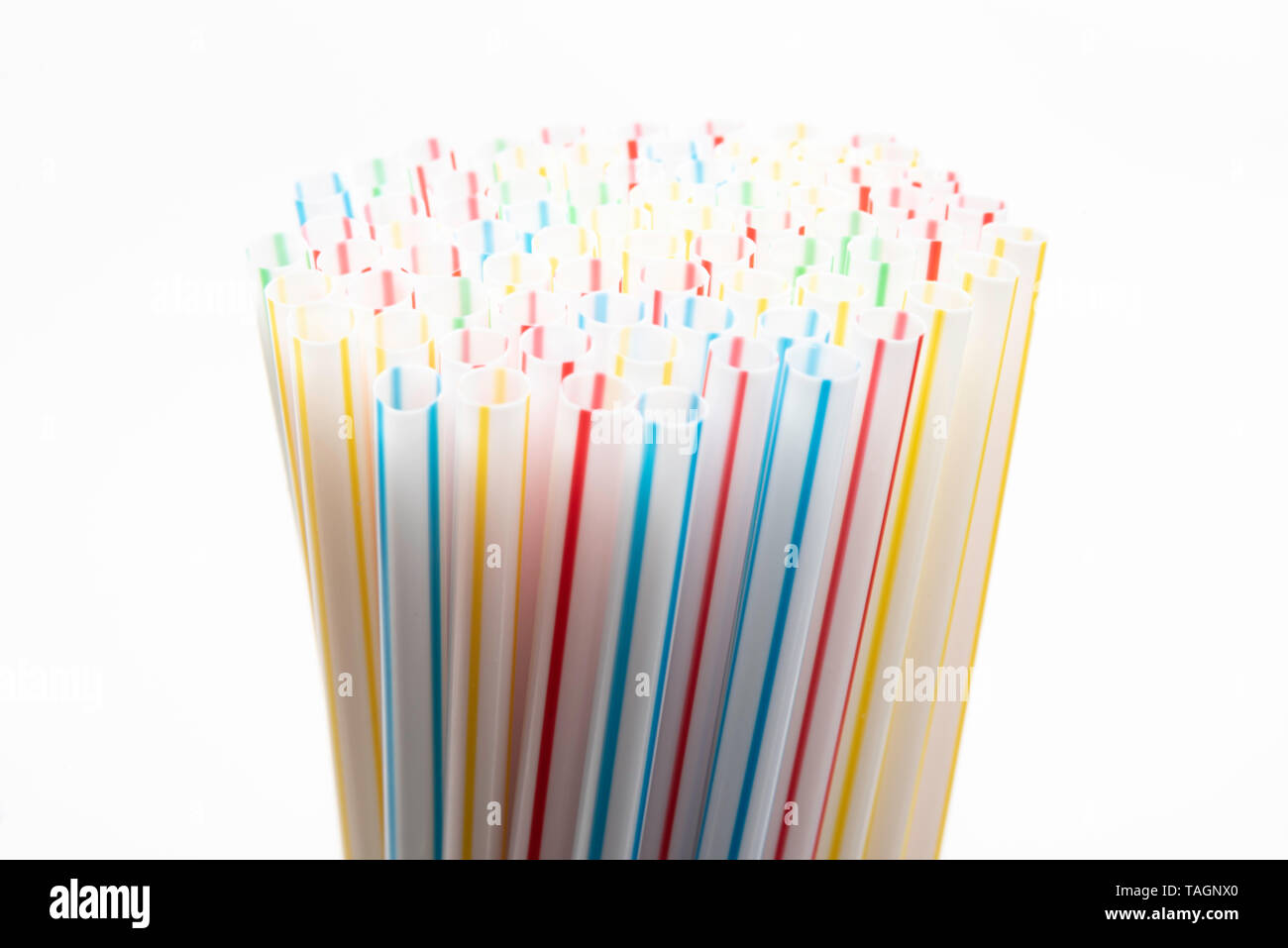 A close-up shot with selective focus of a bunch of unused colored bendy ...