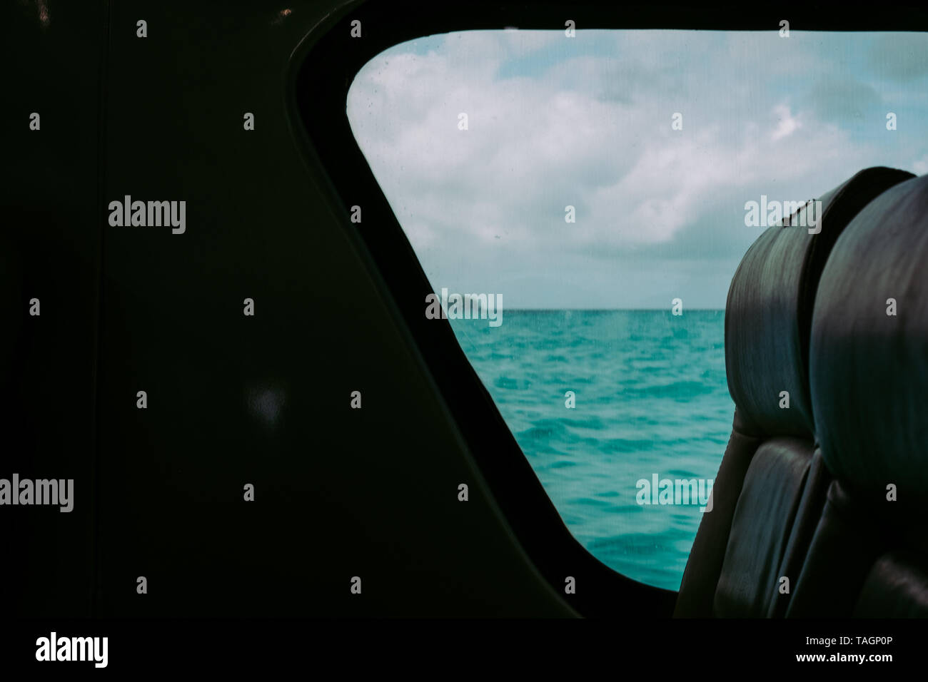 View from the inside, a cabin of a boat. Selective focus. Copy space ...