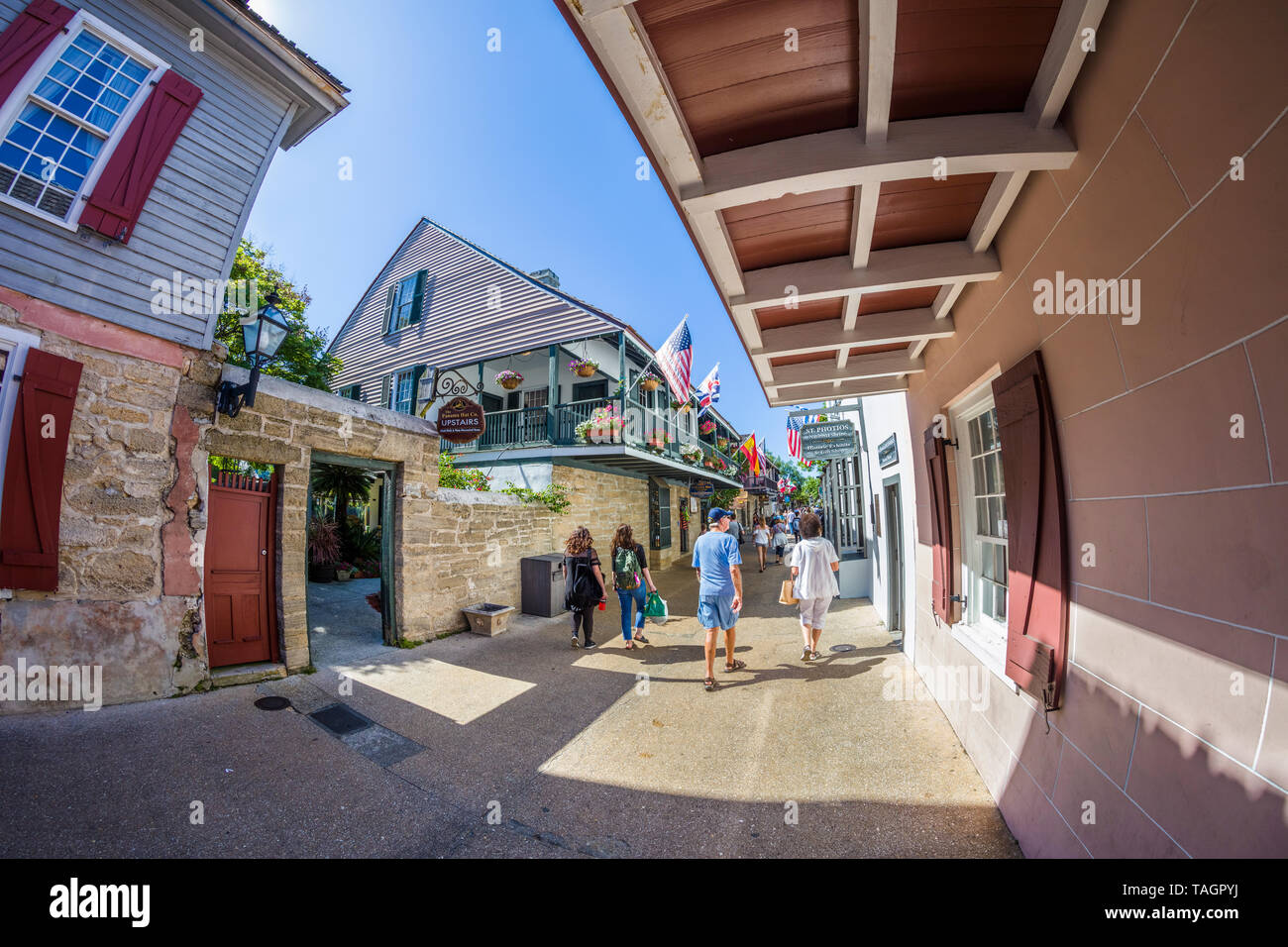 Tourists on historic St George Street in downtown St Augustine Florida ...