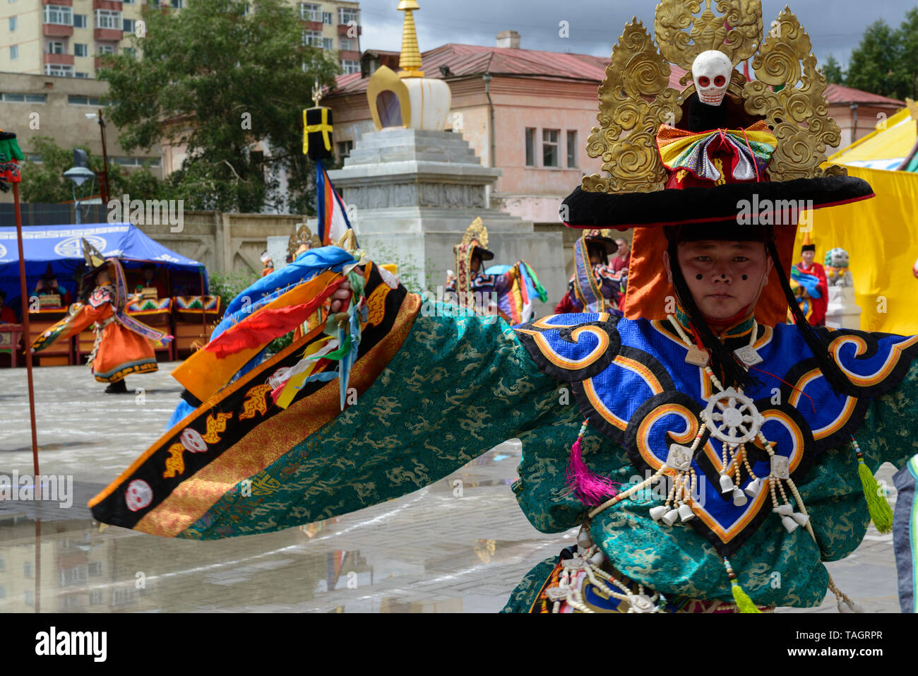 Tsam (Cham) religion mask dance in Dashchoilin monastery, Ulaanbaatar ...