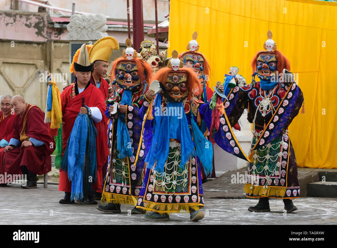 Tsam (Cham) religion mask dance in Dashchoilin monastery, Ulaanbaatar ...