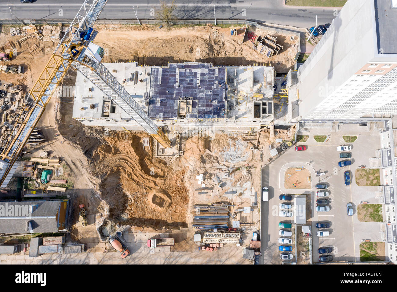 construction of new apartment building. aerial top view of residential ...