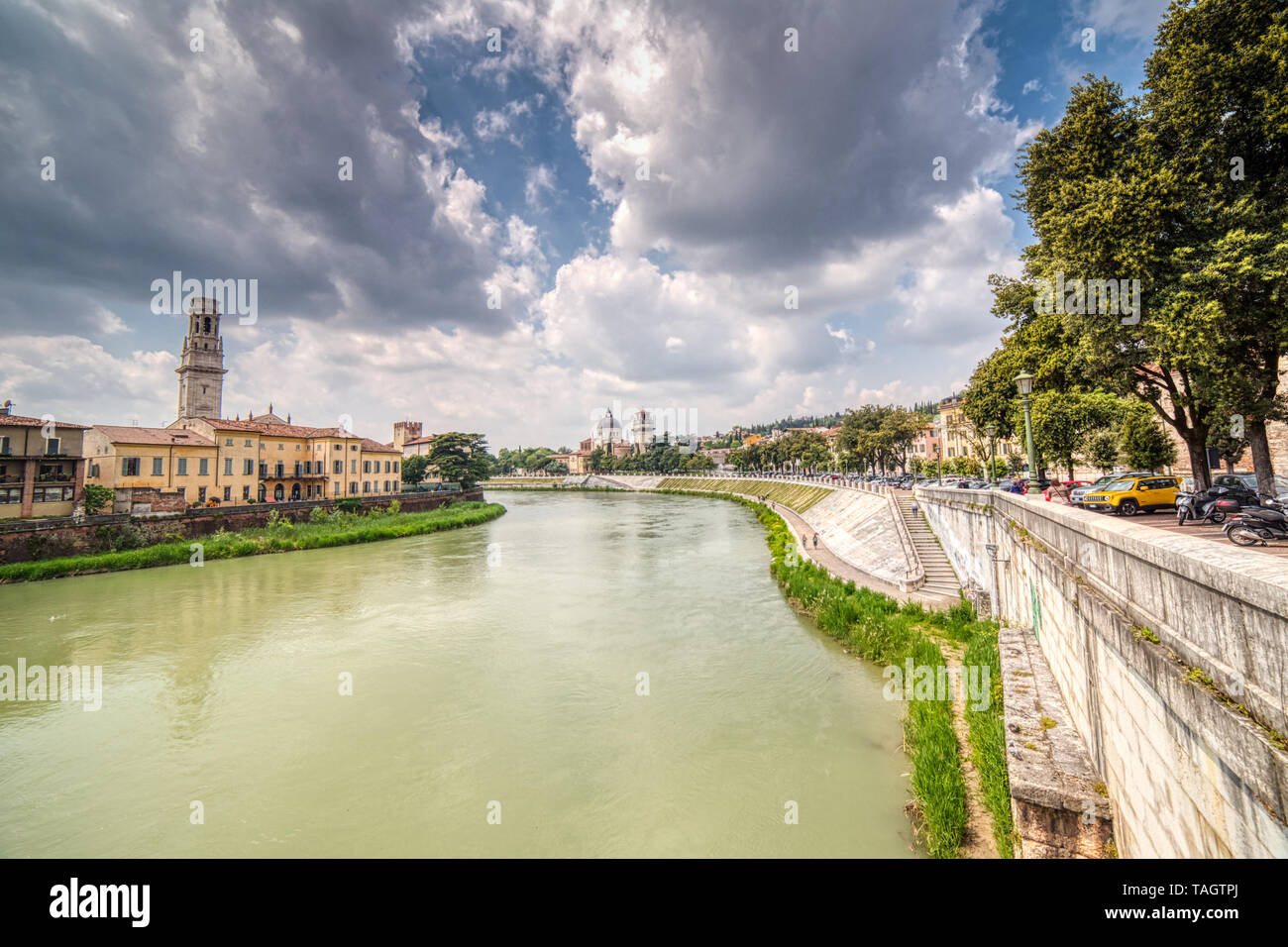 astonishing cityscape of Verona with river running along ancient ...