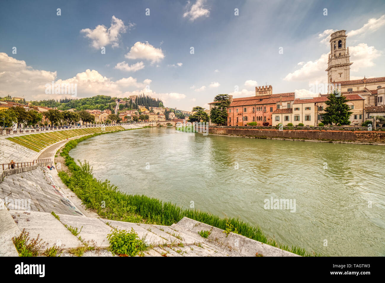 astonishing cityscape of Verona with river running along ancient ...