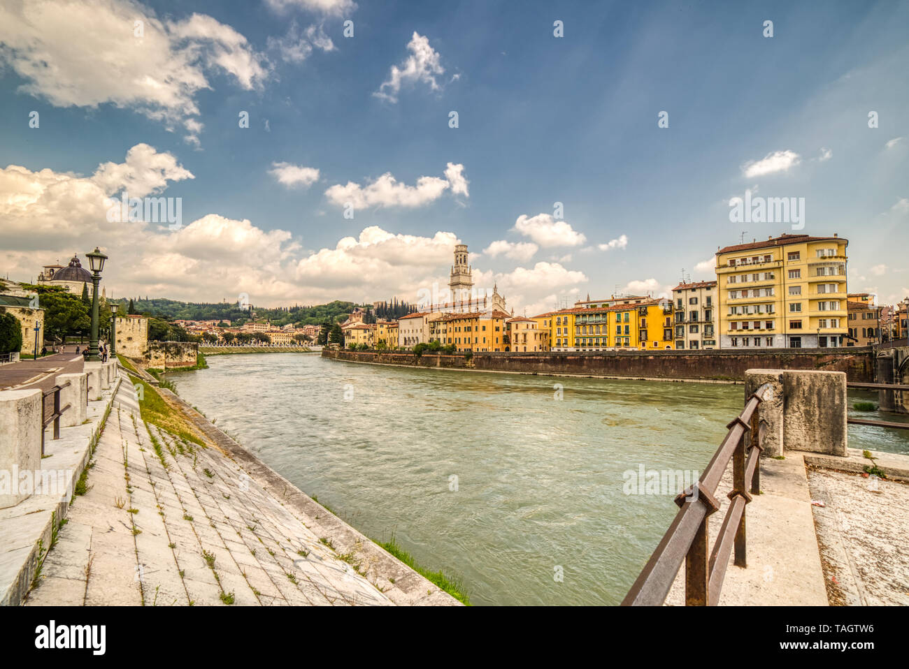 astonishing cityscape of Verona with river running along ancient ...