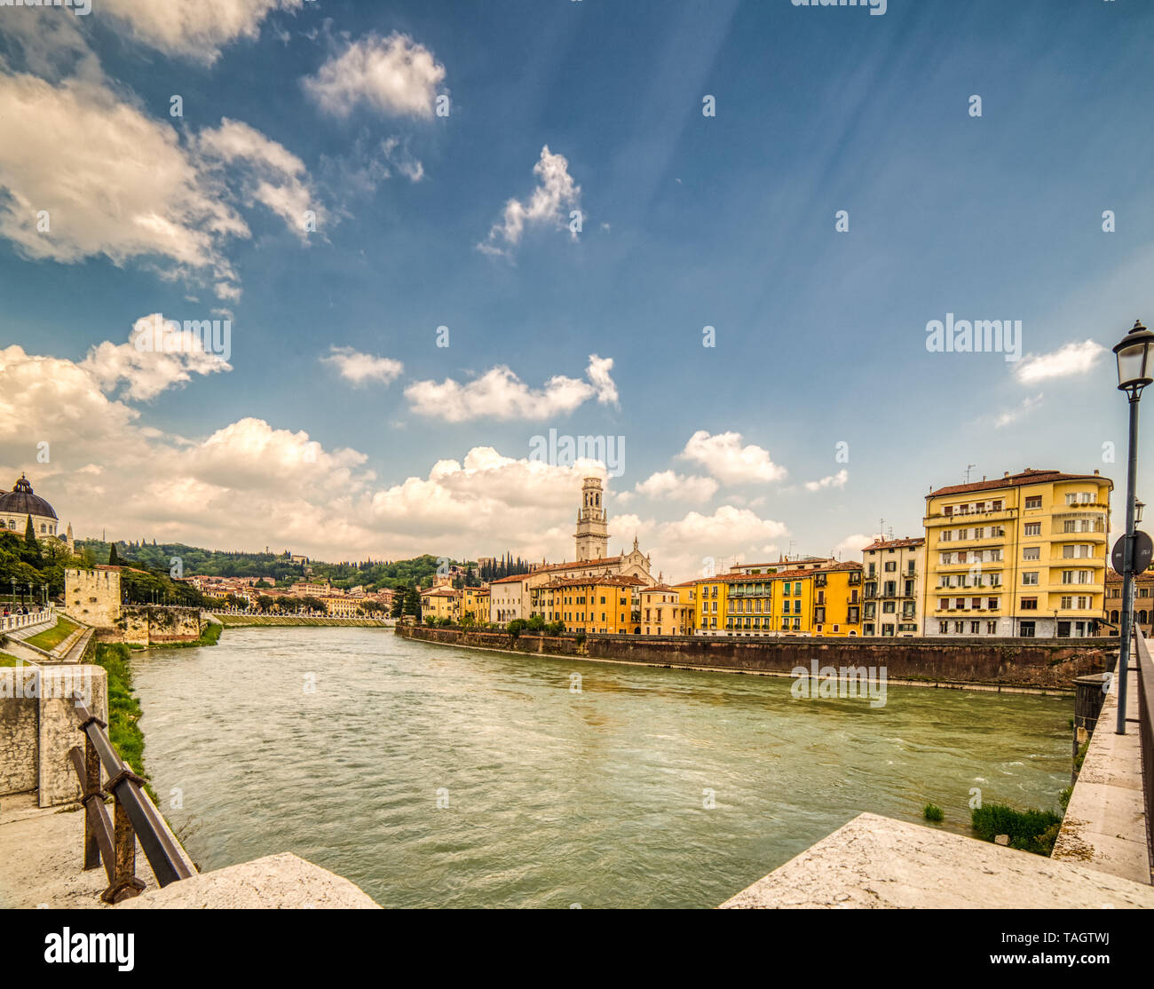 astonishing cityscape of Verona with river running along ancient ...