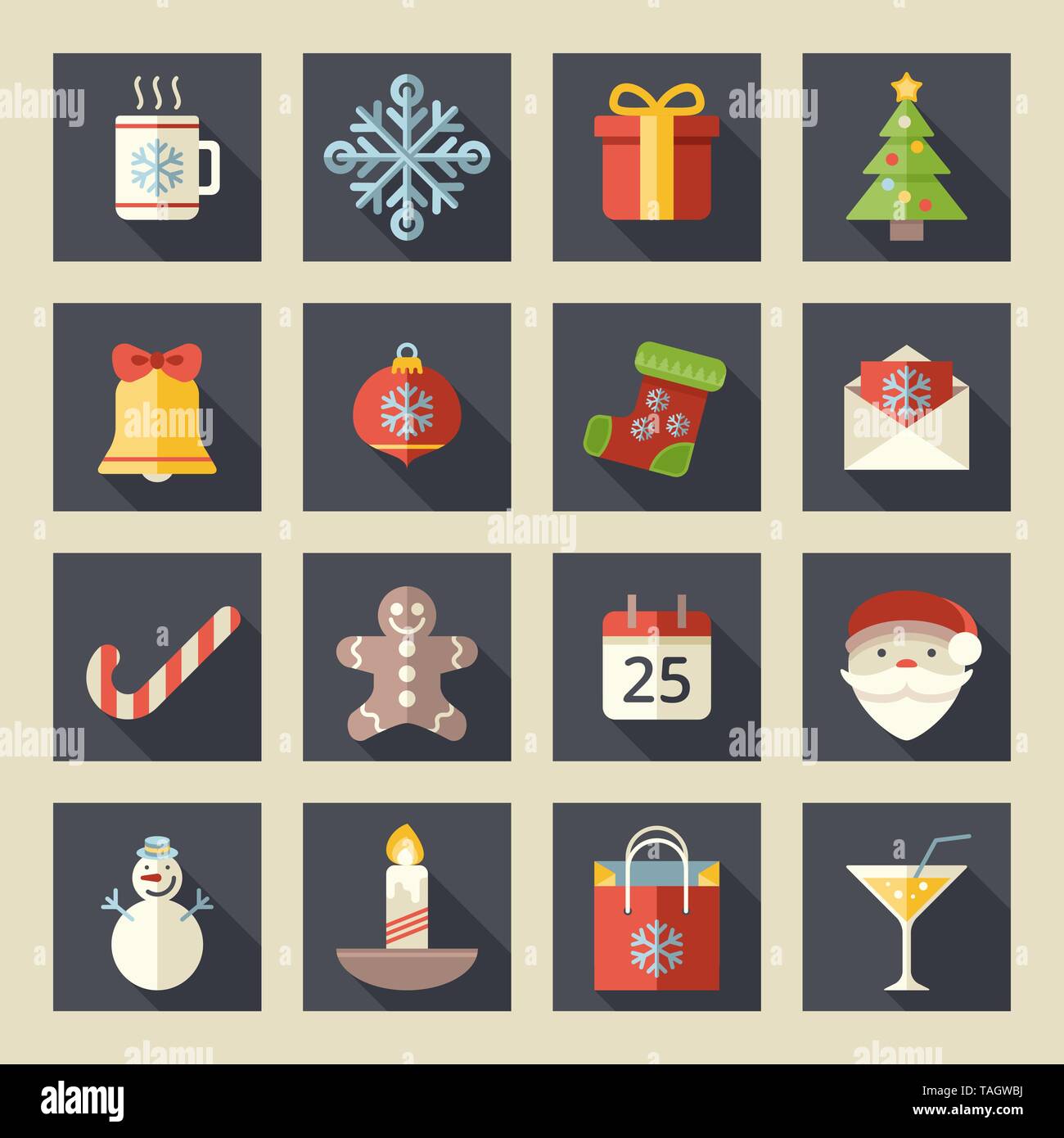 Flat color christmas icons for web and applications - Vector Stock ...