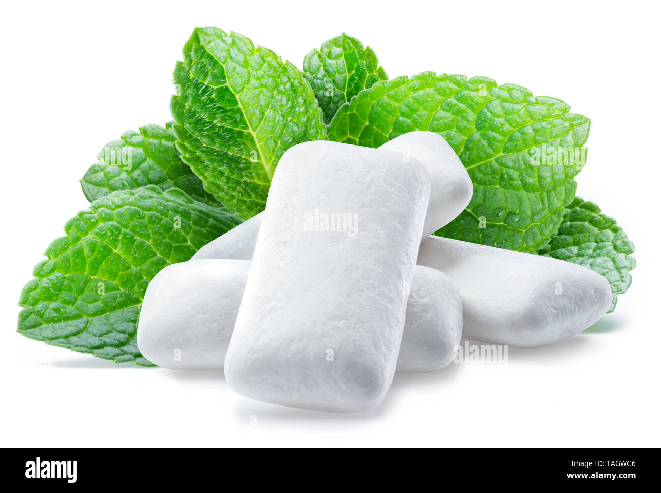 Chewing gum pads with mint leaves isolated on white background Stock ...