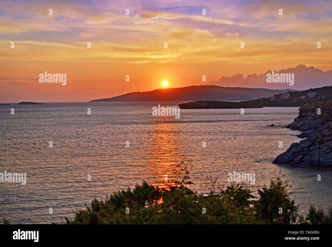 sunset scenery of Andros island Cyclades Greece Stock Photo - Alamy