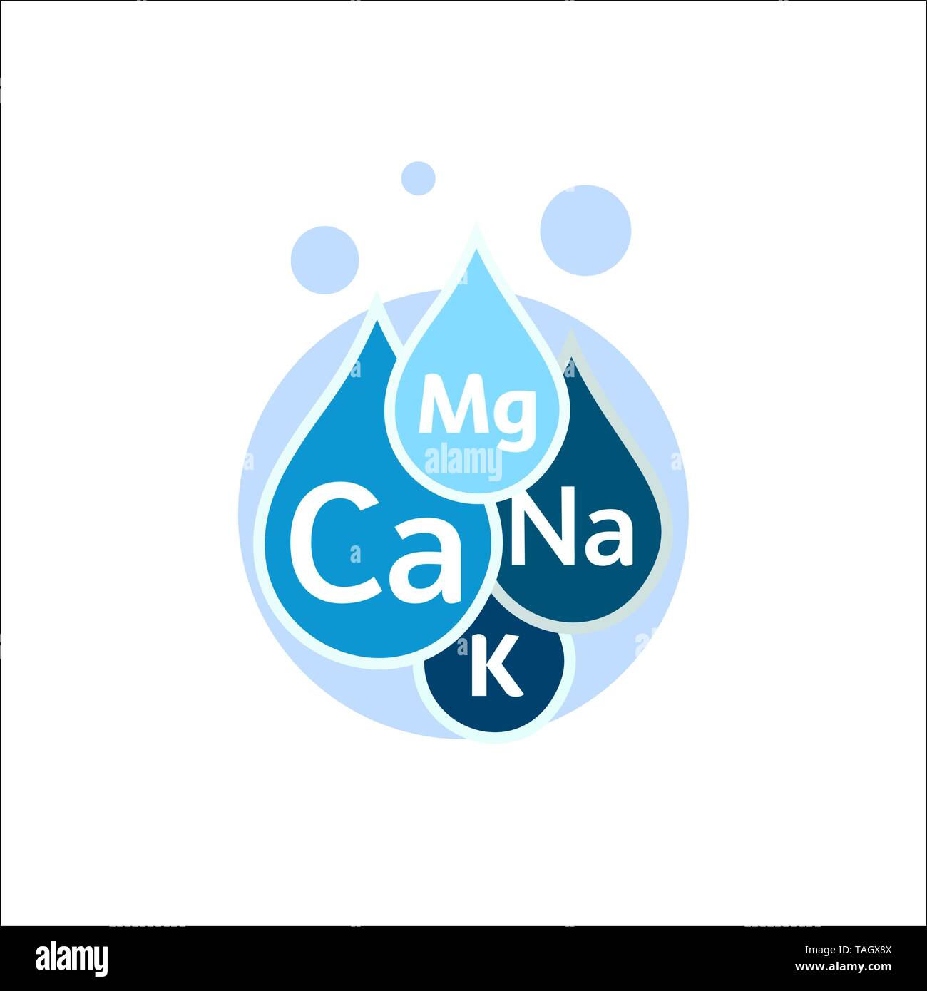 Mineral water icon. Blue drops with mineral designations. Simple flat ...