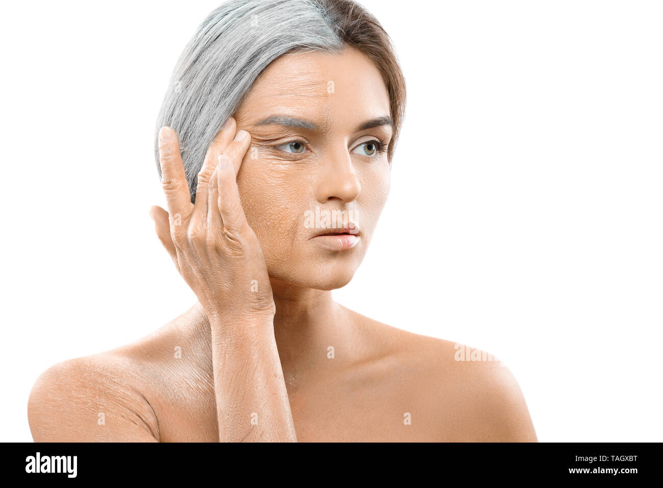 Aging concept. Comparison of young and old. Real result achieved with ...