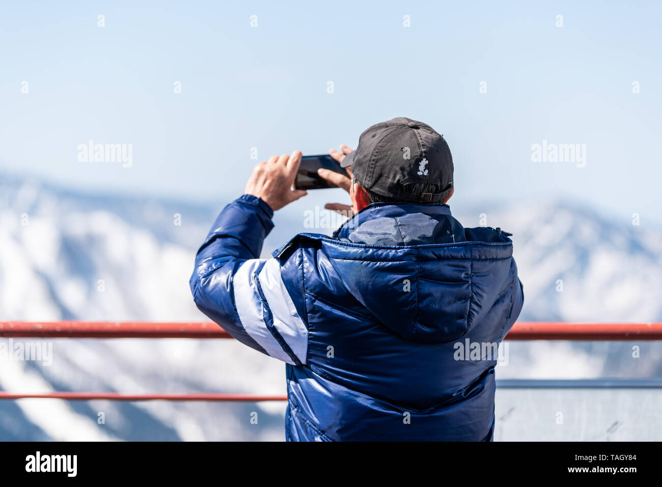 Takayama, Japan - April 8, 2019: Mountain snow in Okuhida villages ...