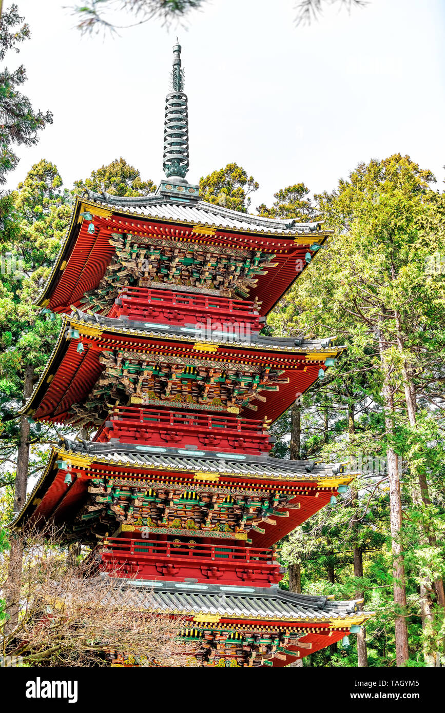 Nikko, Japan Toshogu temple shrine pagoda vertical view in Tochigi ...