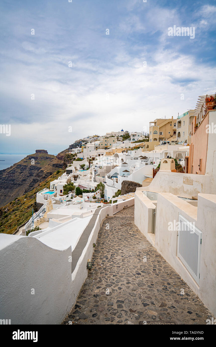 Walking on the streets of Santorini Island in Greece, one of the most ...