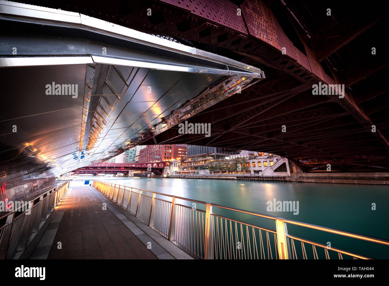 Chicago at dawn. Cityscape image of Chicago downtown with bridges Stock ...