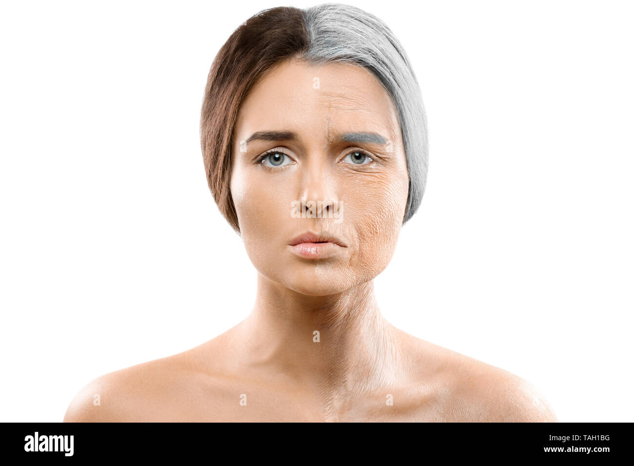 Aging concept. Comparison of young and old. Real result achieved with ...