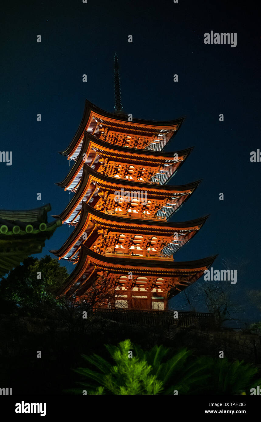 Five-Tiered Pagoda at Itsukushima Shrineat night, MIyajima, Japan Stock ...