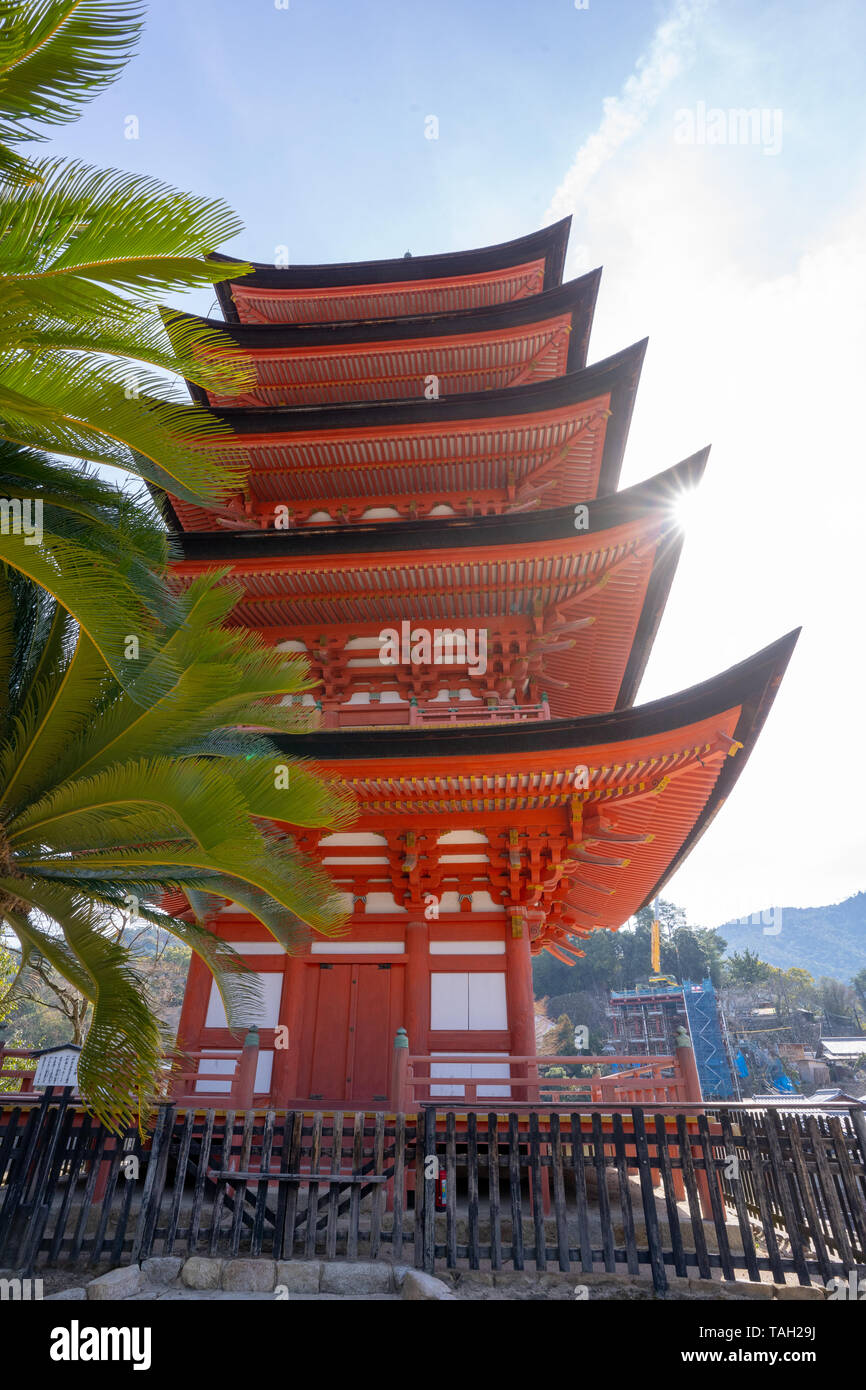 Five-Tiered Pagoda at Itsukushima Shrine, MIyajima, Japan Stock Photo ...