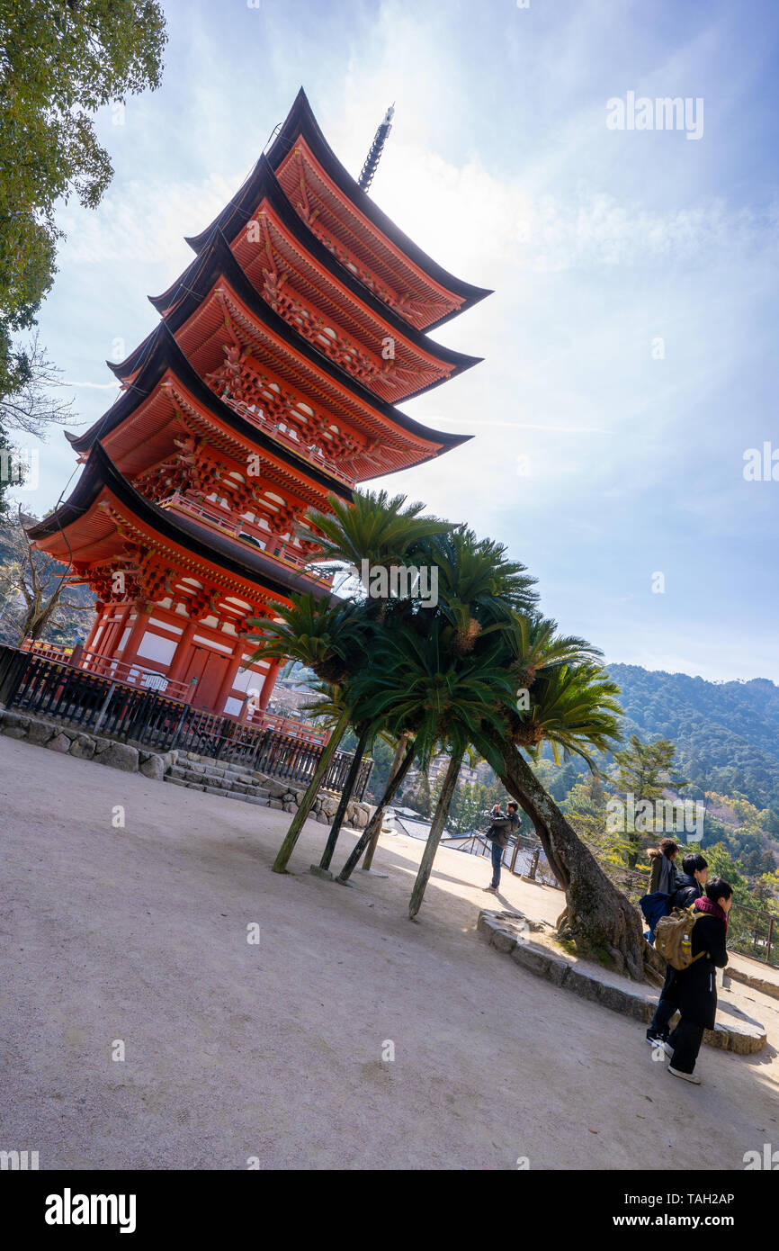 Five-Tiered Pagoda at Itsukushima Shrine, MIyajima, Japan Stock Photo ...