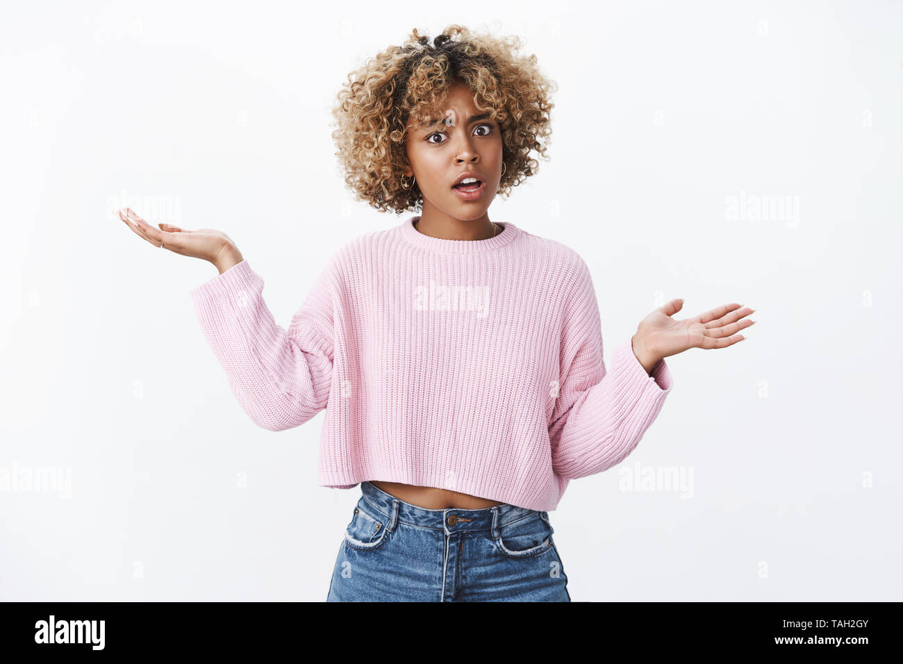Yo watch your mouth. Portrait of insulted pissed african-american woman ...