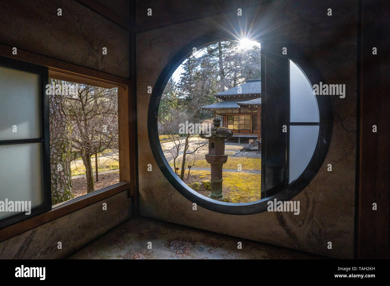 Tamozawa Imperial Villa Circular window, NIkko, Japan Stock Photo - Alamy