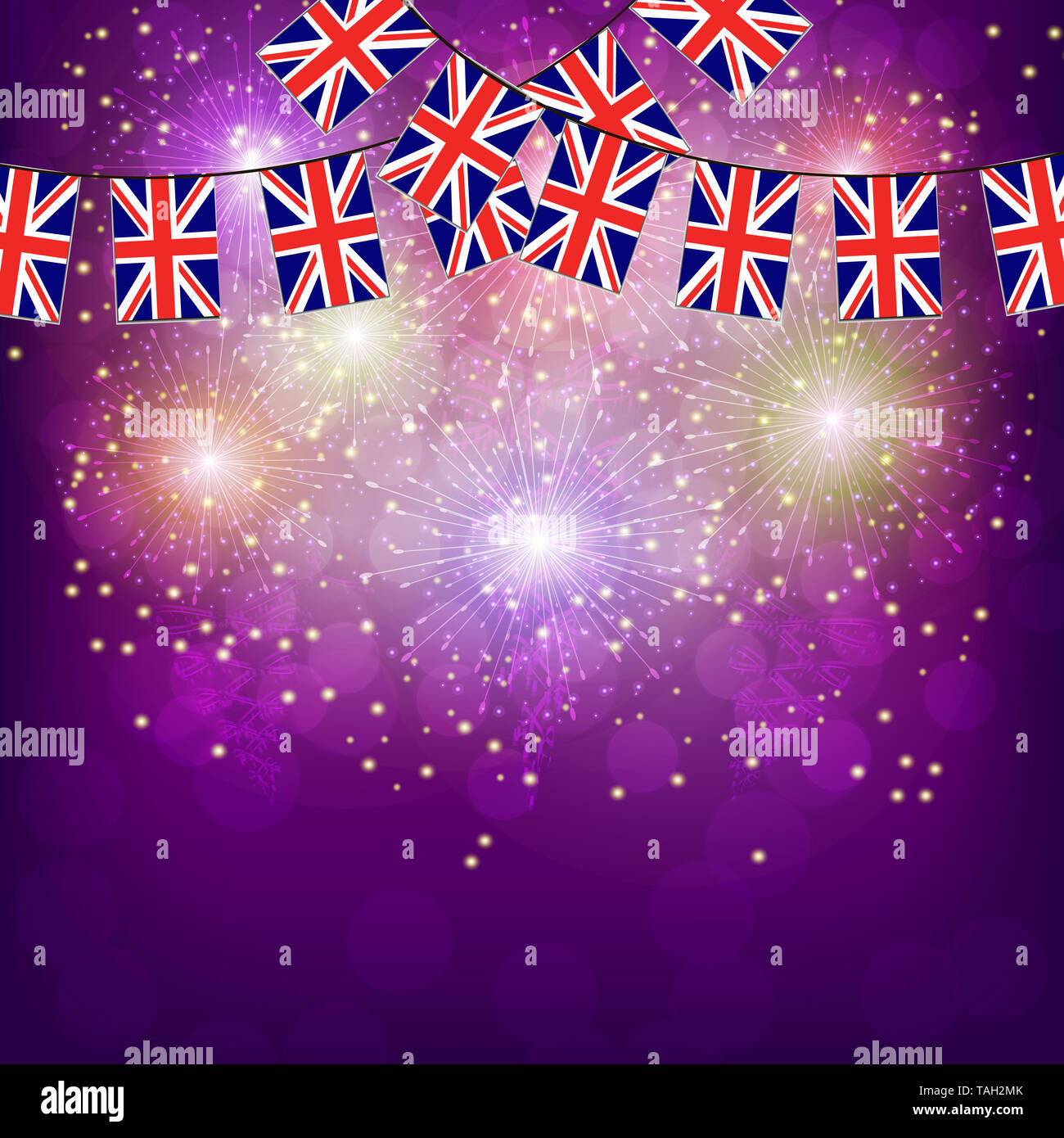 Bright firework with flags United Kingdom for holidays. Illustration ...