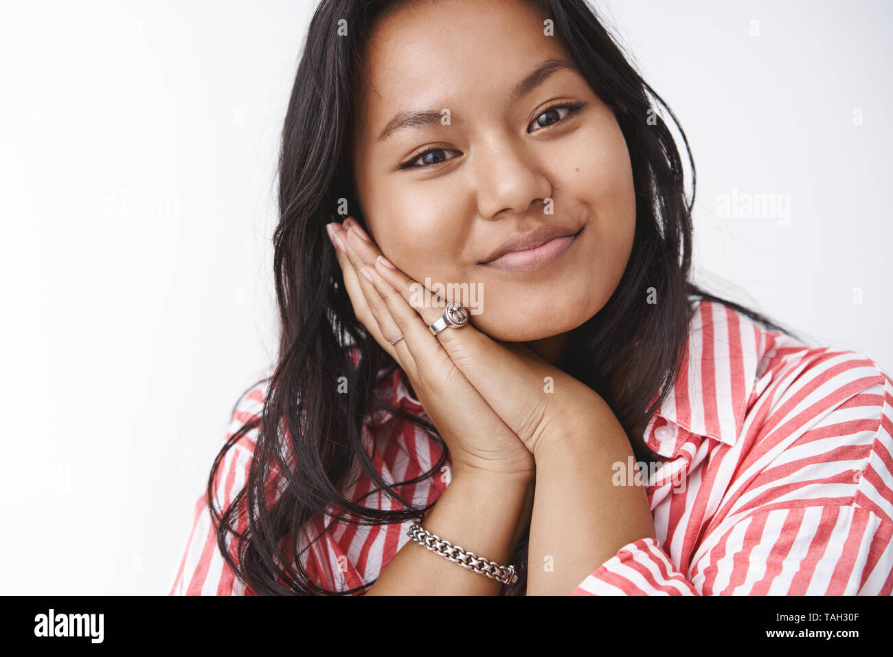 Tenderness, beauty and body positive concept. Portrait of lovely and ...