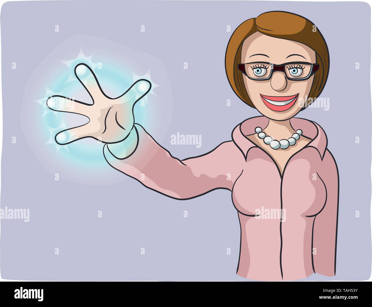 drawing of a woman touching a screen with one hand Stock Vector Image ...