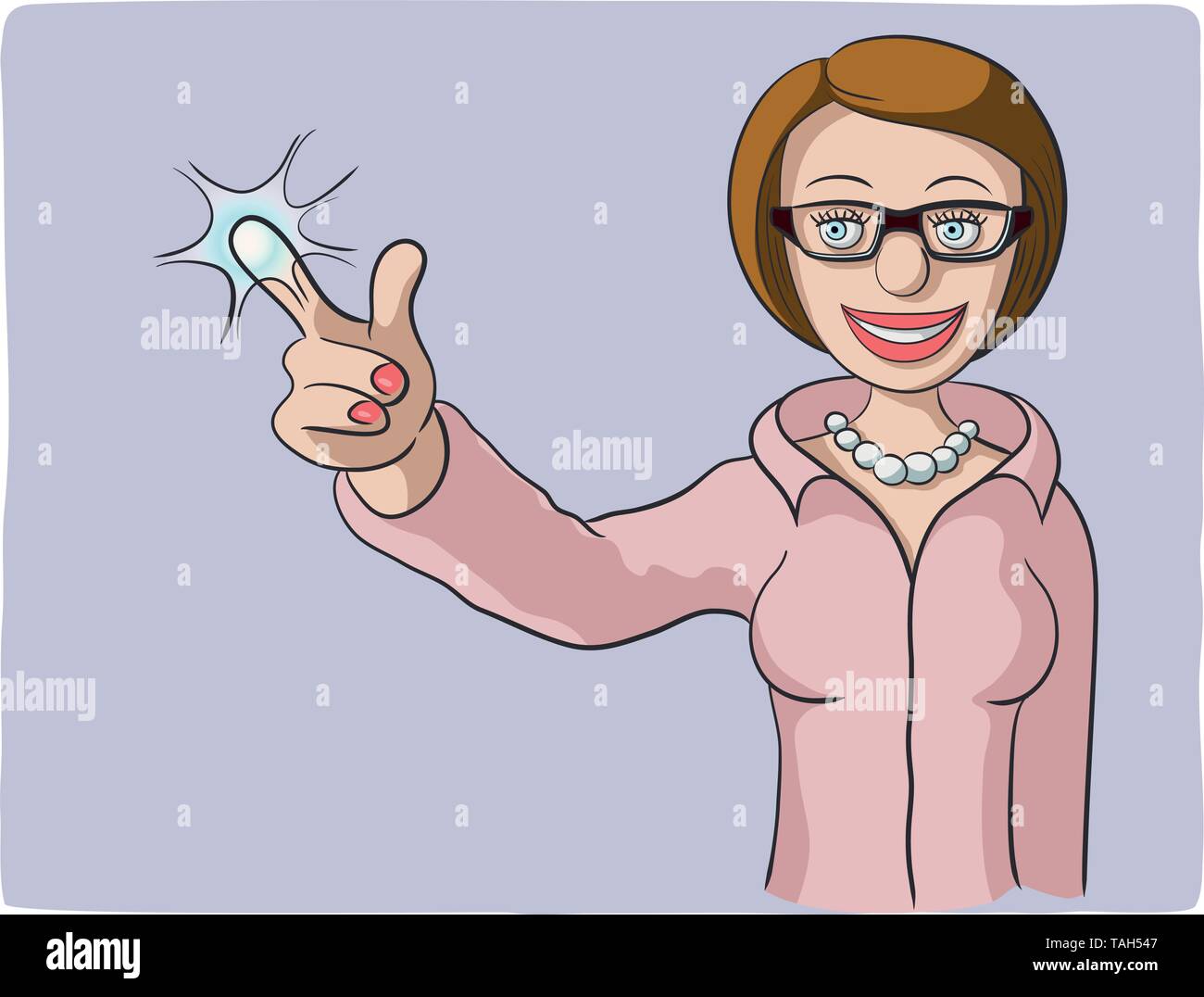 drawing of a woman touching a screen with one hand Stock Vector Image ...