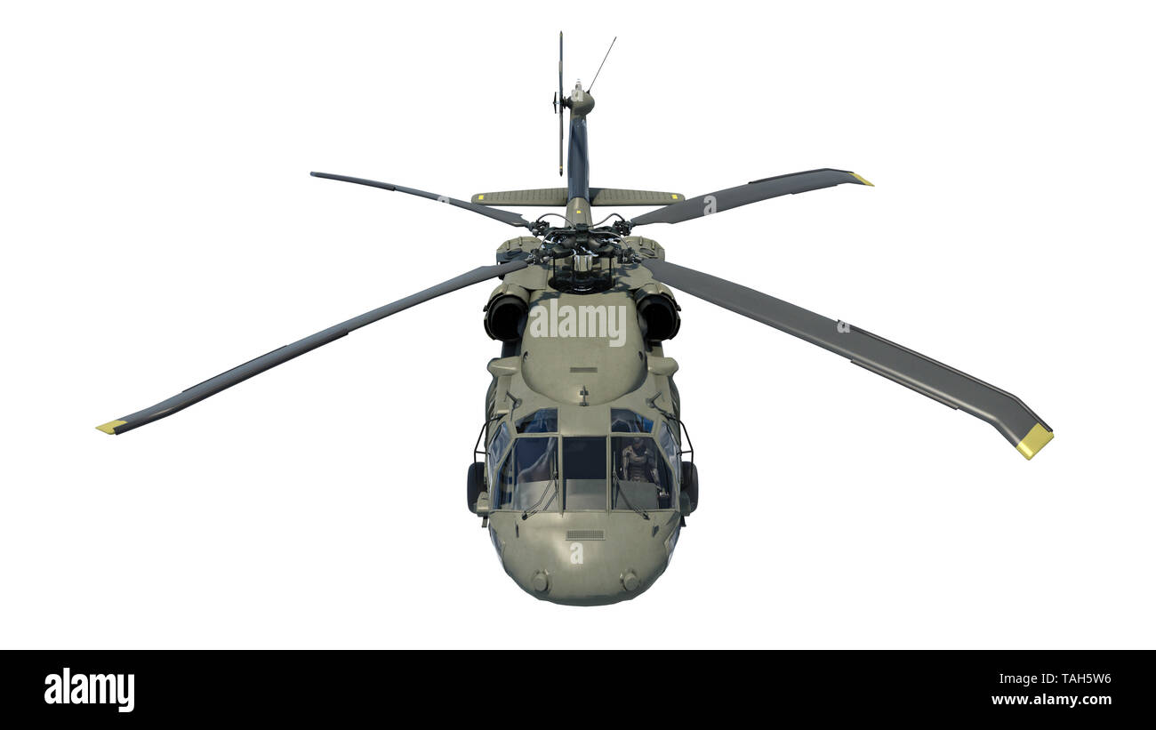 Helicopter in flight, military aircraft, army chopper isolated on white ...