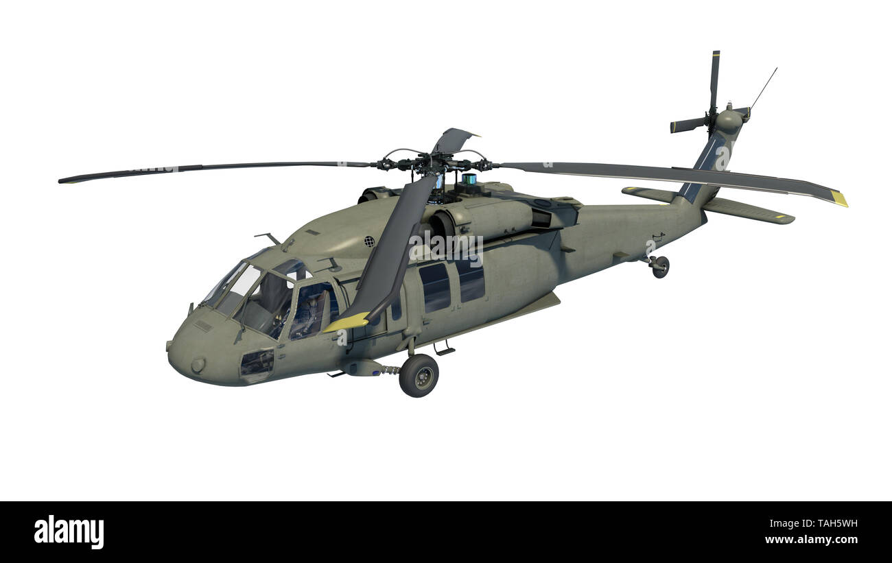 Helicopter in flight, military aircraft, army chopper isolated on white ...