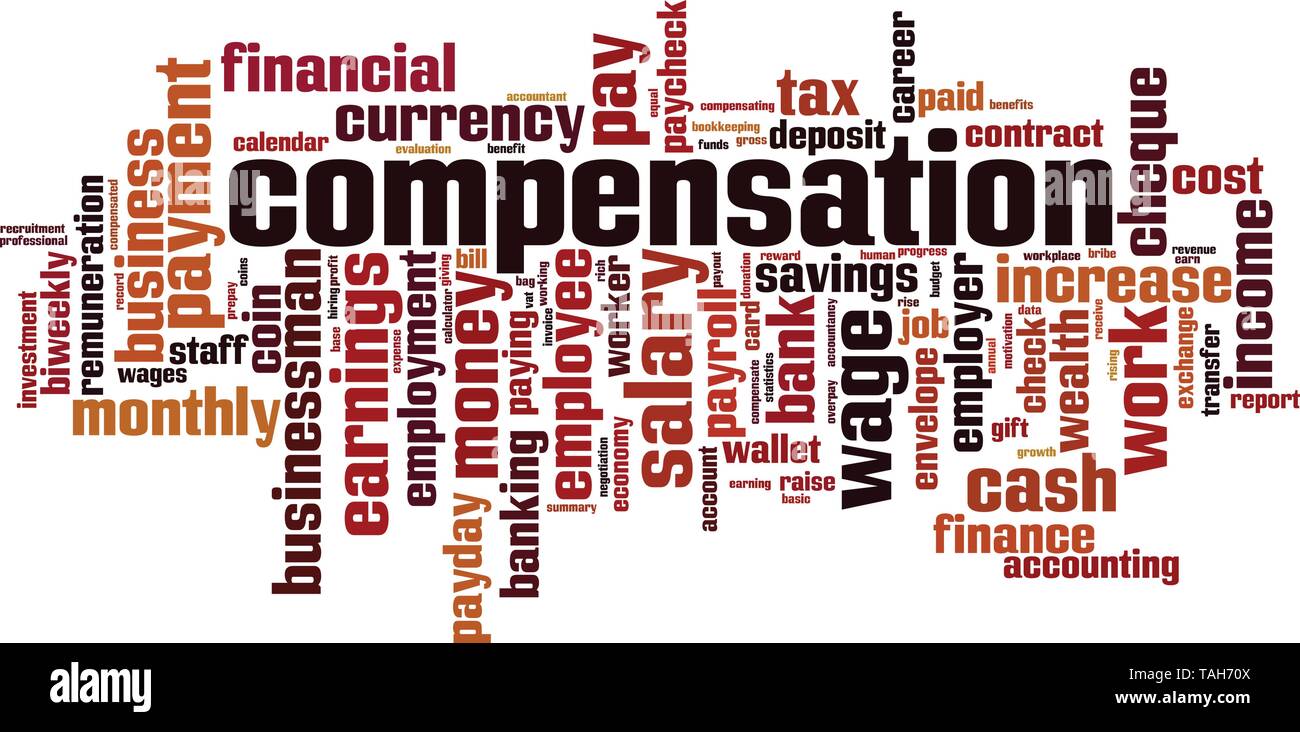 Compensation cloud concept. Collage made of words about compensation ...
