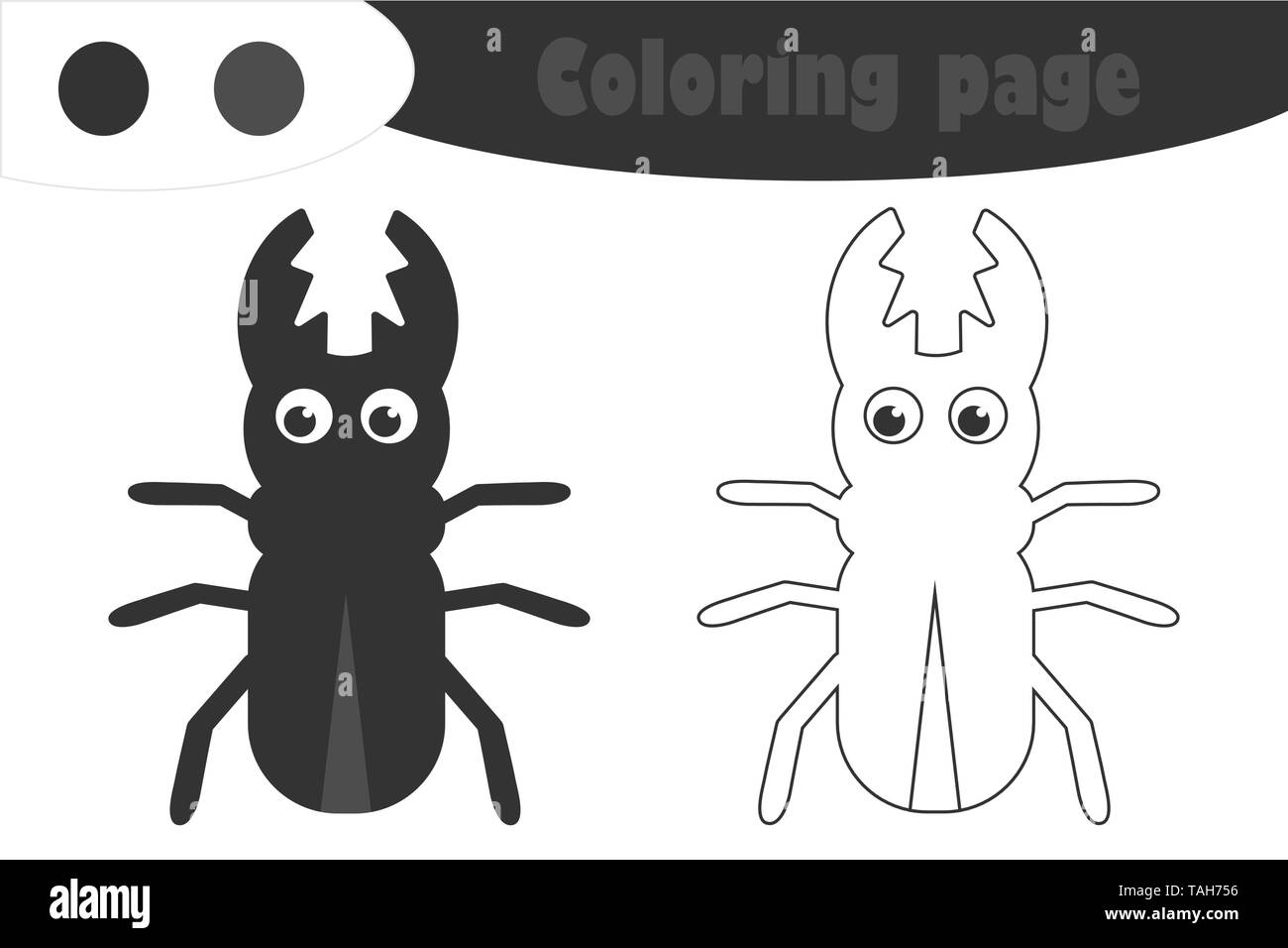Beetle in cartoon style, coloring page, spring education paper game for ...