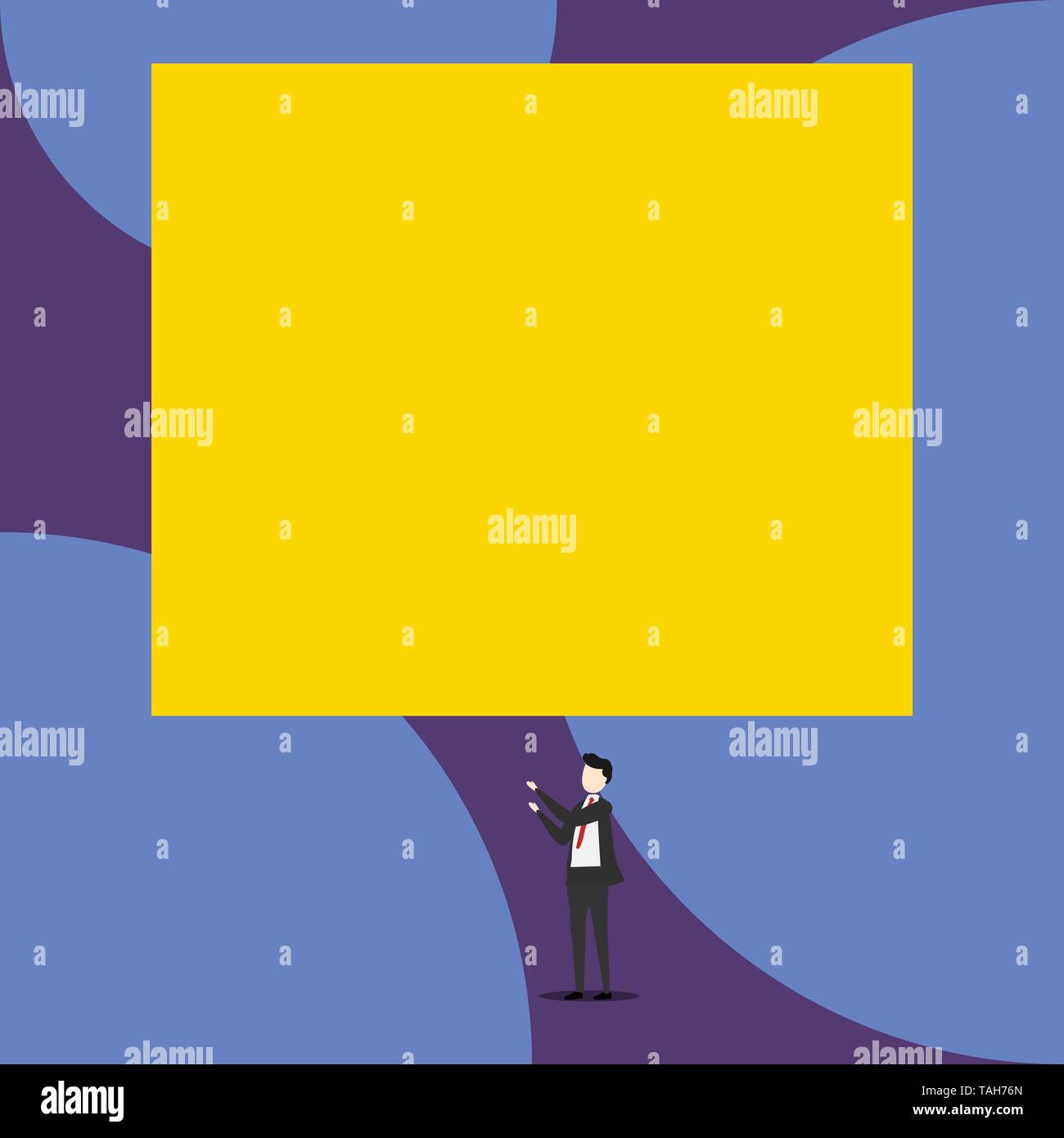 Isolated view young man standing pointing upwards two hands big ...