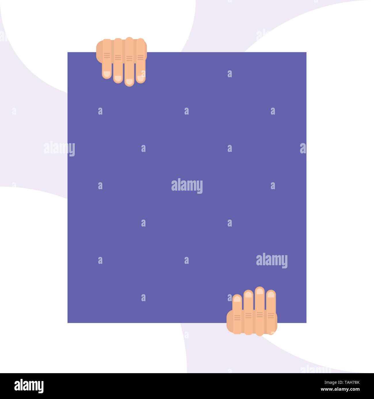 Two hands holding big blank rectangle up down Geometrical background ...