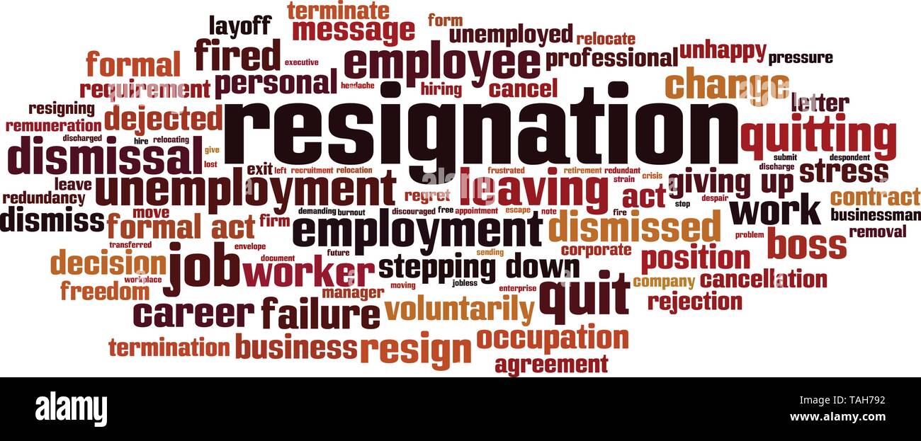 Resignation word cloud concept. Collage made of words about resignation ...